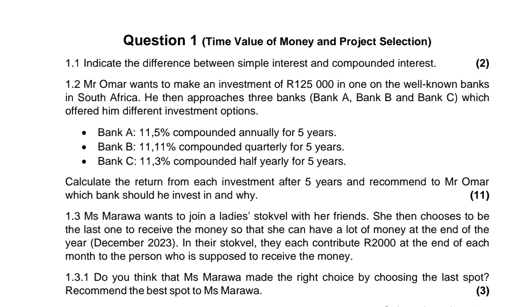 Solved Question 1 (Time Value of Money and Project | Chegg.com