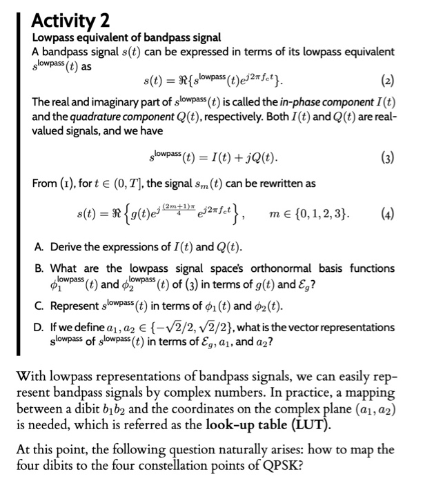 glowpass (t) as Activity 2 Lowpass equivalent of | Chegg.com