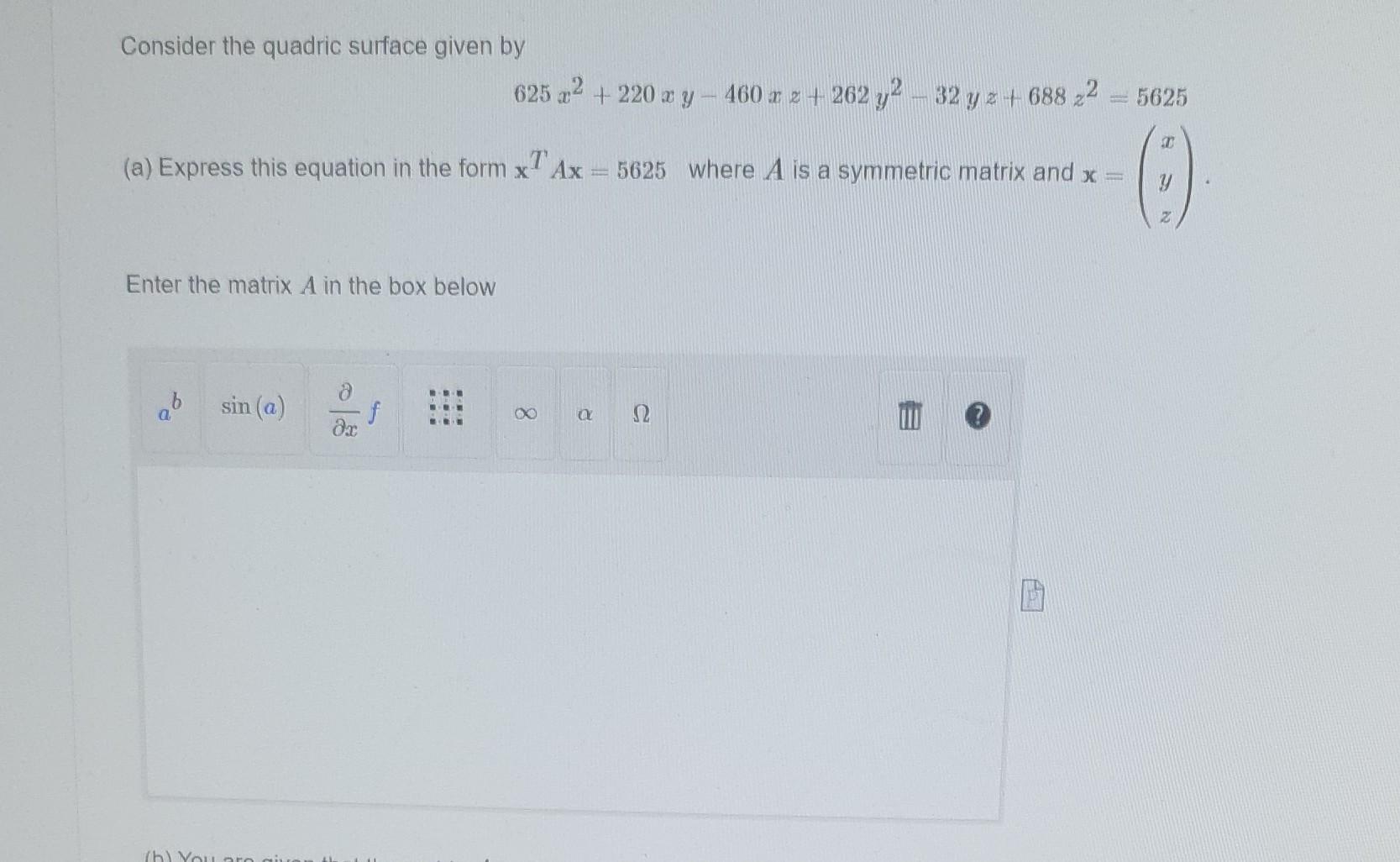 Solved Consider the quadric surface given by | Chegg.com