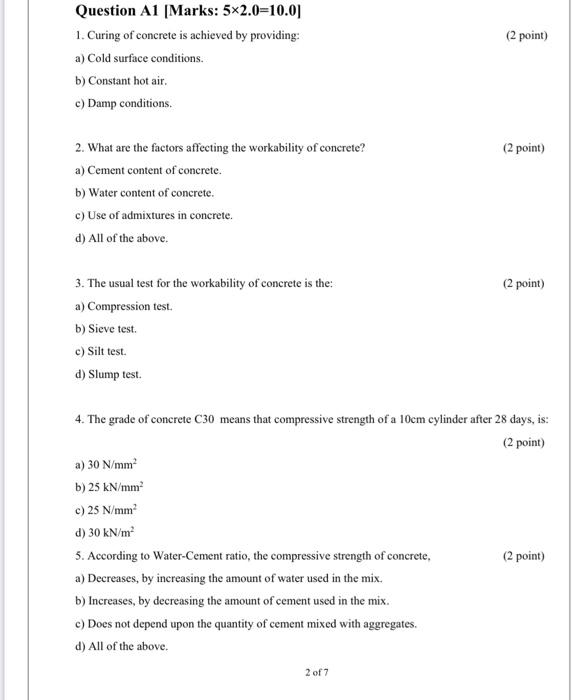Solved Question A1 [Marks: 5×2.0=10.0 ] 1. Curing of | Chegg.com