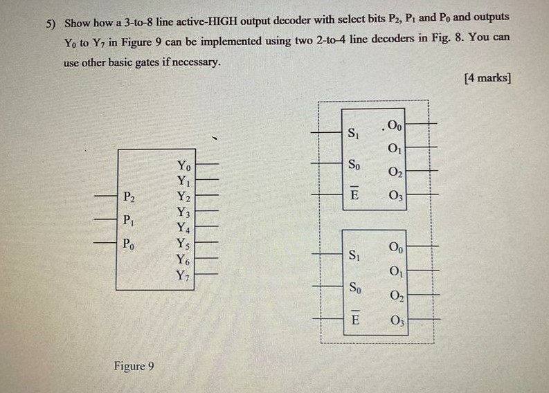 Solved 5) Show how a 3-to-8 line active-HIGH output decoder | Chegg.com