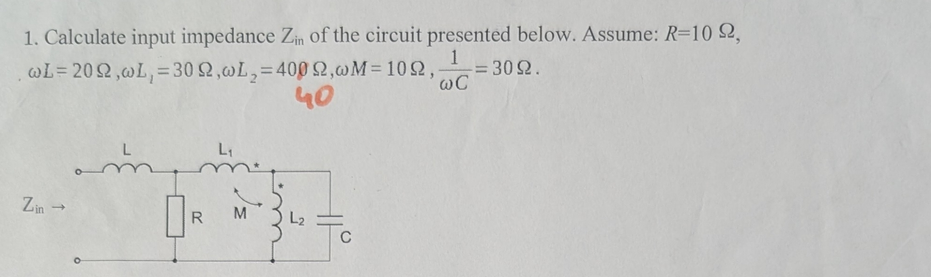 Solved Calculate input impedance Zin ﻿of the circuit | Chegg.com