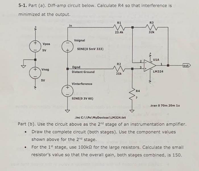 5-1. Part (a). Diff-amp circuit below. Calculate R4 | Chegg.com