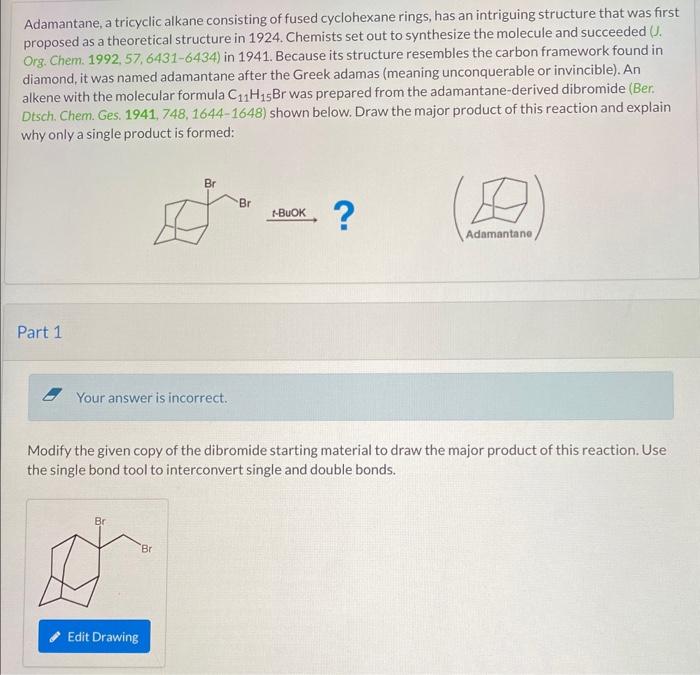 Solved Adamantane, a tricyclic alkane consisting of fused | Chegg.com