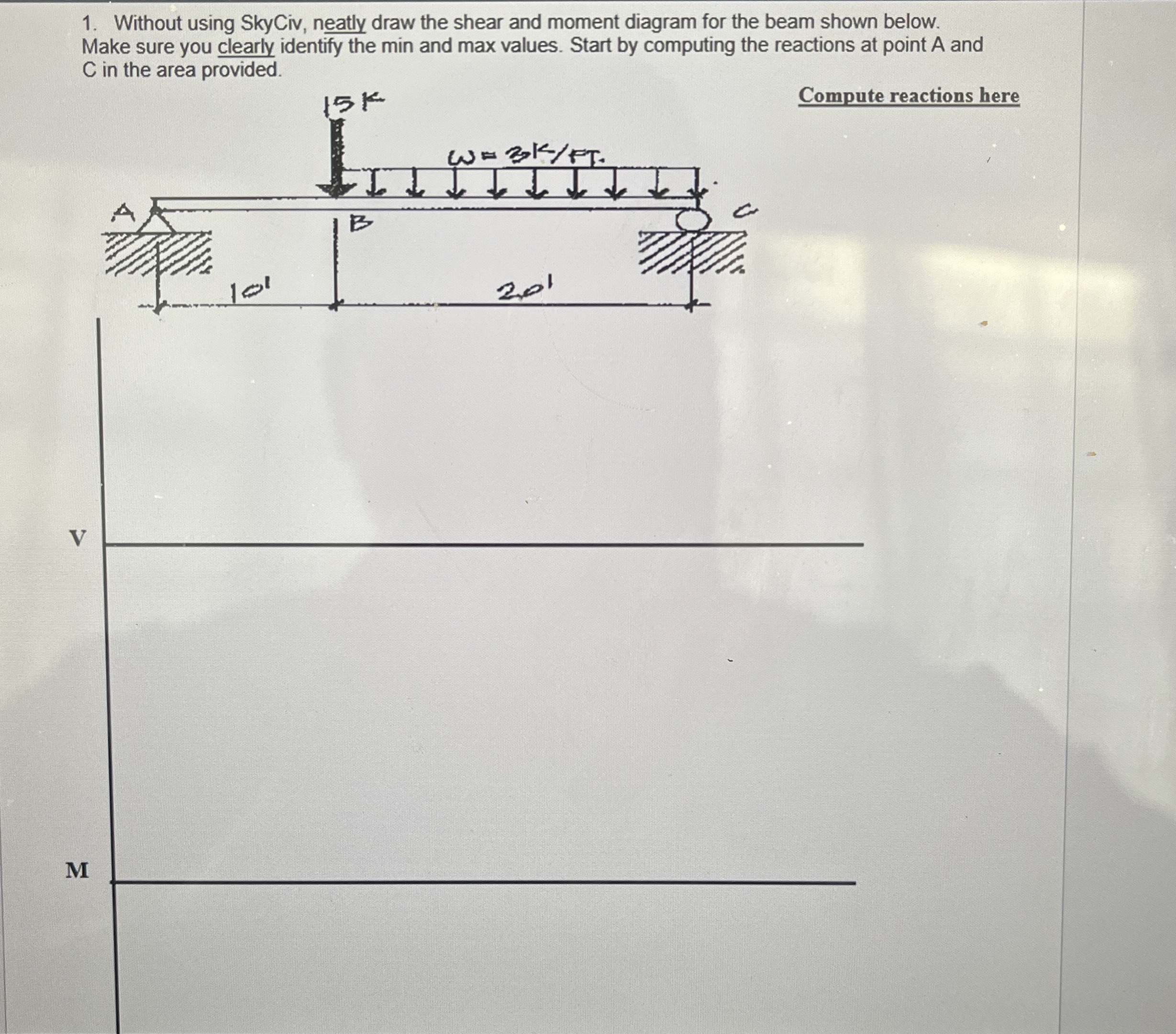 Solved Without using SkyCiv, neatly draw the shear and | Chegg.com