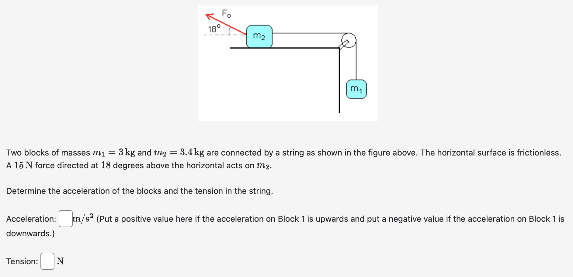 Solved Two blocks of masses m1=3kg ﻿and m2=3.4kg ﻿are | Chegg.com