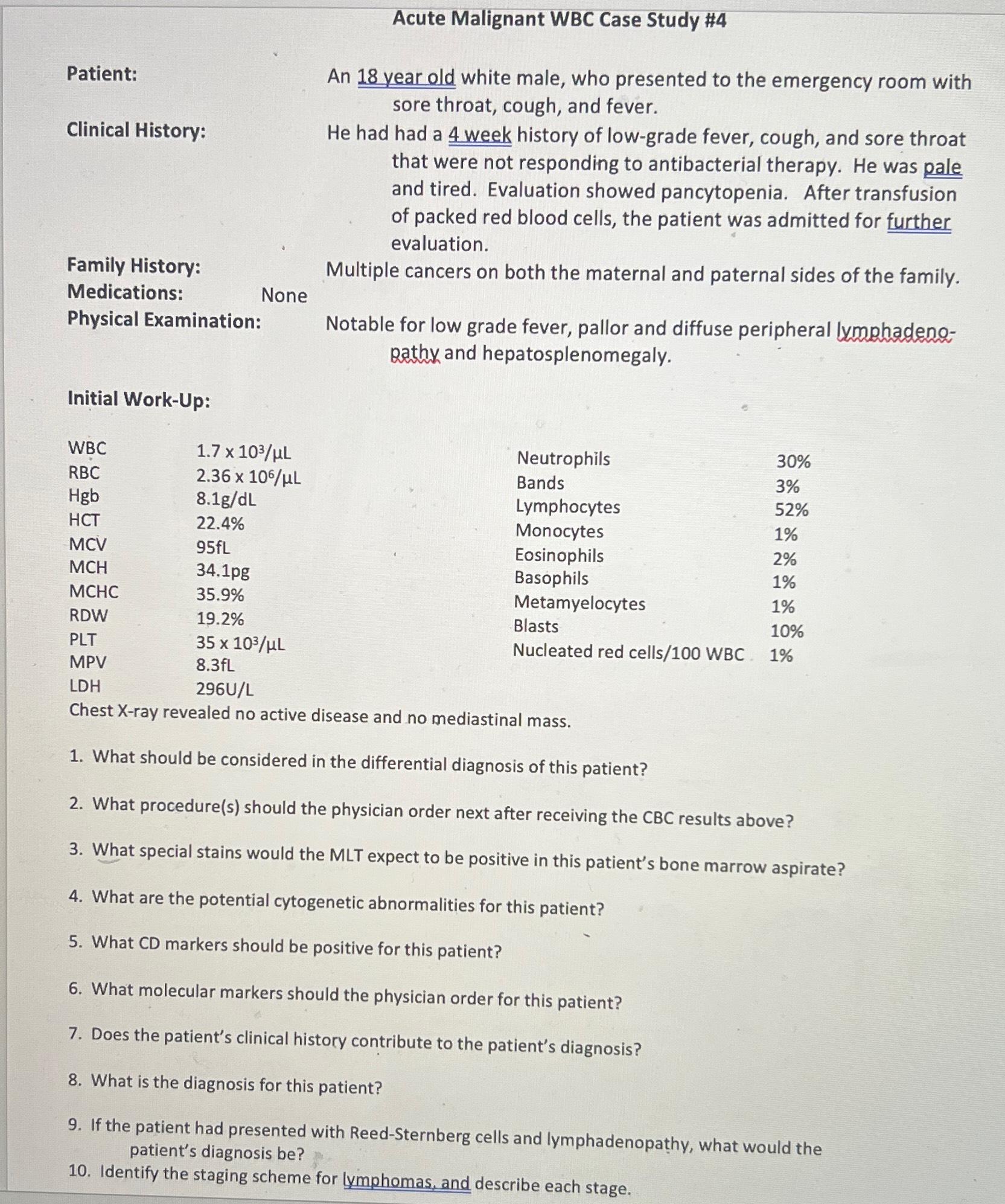 Solved Acute Malignant WBC Case Study #4Patient:Clinical | Chegg.com
