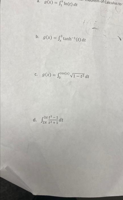 Solved g(x)=∫1xln(t)dt g(x)=∫x3tanh−1(t)dt | Chegg.com