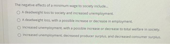 Solved The negative effects of a minimum wage to society | Chegg.com