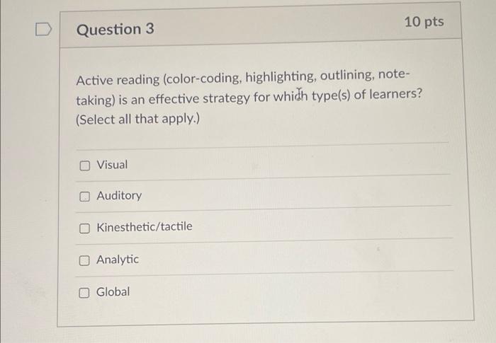 Solved 10 pts Question 3 Active reading (color-coding, | Chegg.com