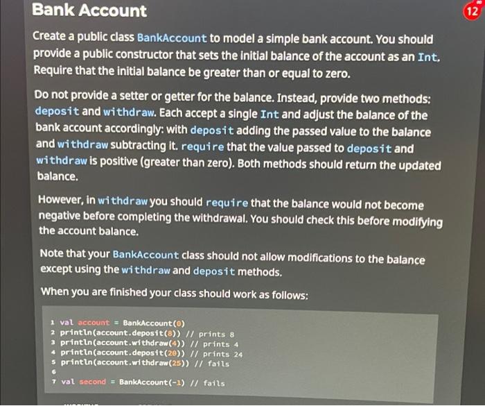 Solved 12 Bank Account Create a public class BankAccount to | Chegg.com