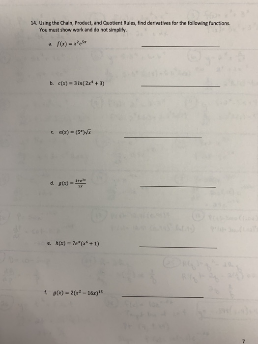 Solved 14. Using the Chain, Product, and Quotient Rules, | Chegg.com