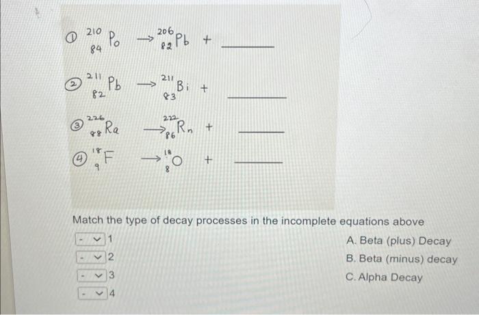 Solved 84210Po→82206 Pb+ (2) 82211 Pb→83211Bii+ (3) | Chegg.com