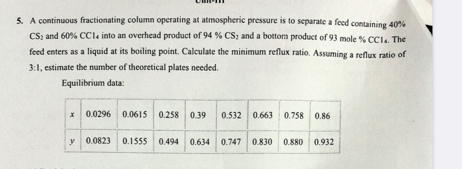 Solved A continuous fractionating column operating at | Chegg.com