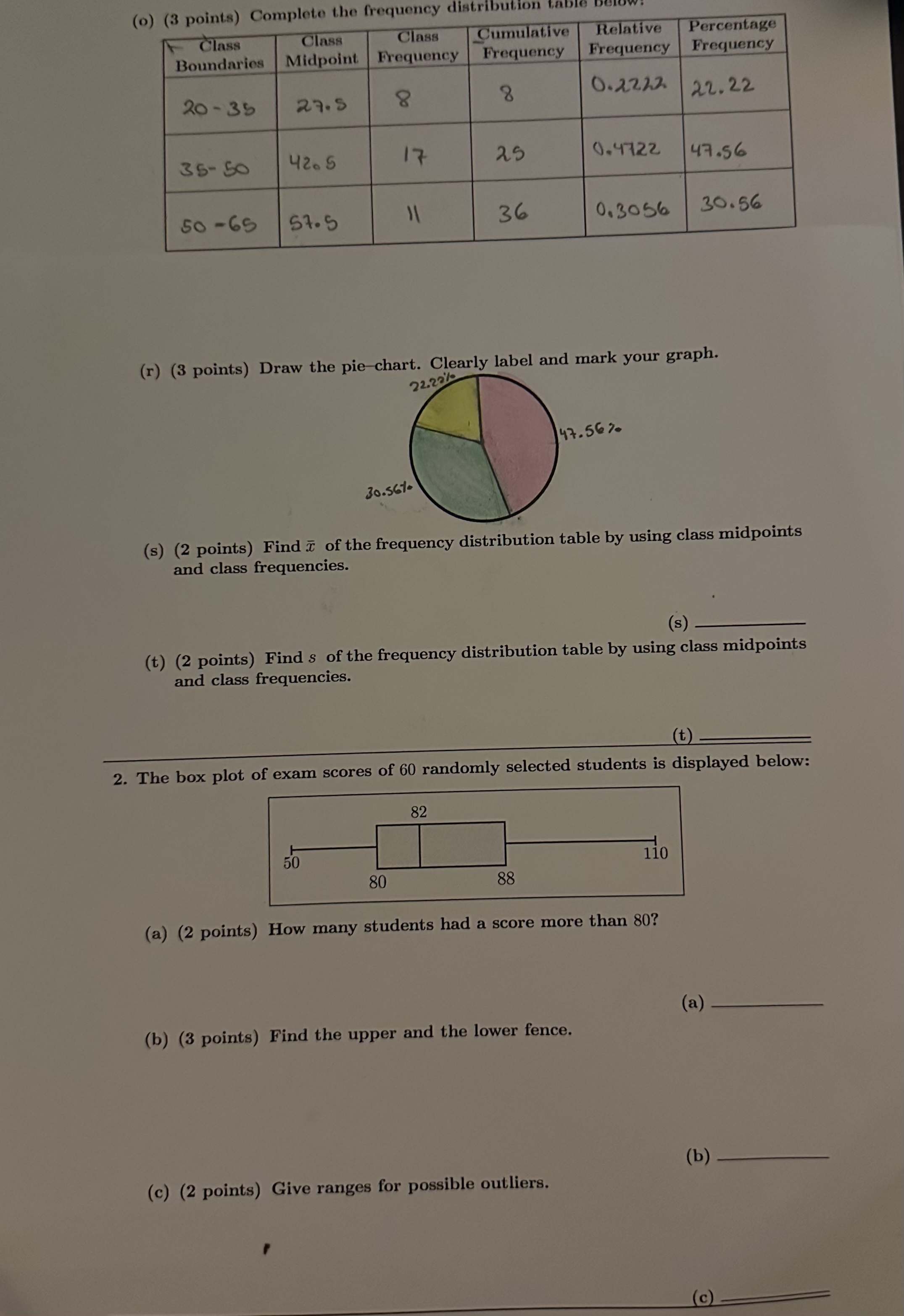 Solved (o) (3 ﻿points) ﻿Complete the frequency distribution | Chegg.com