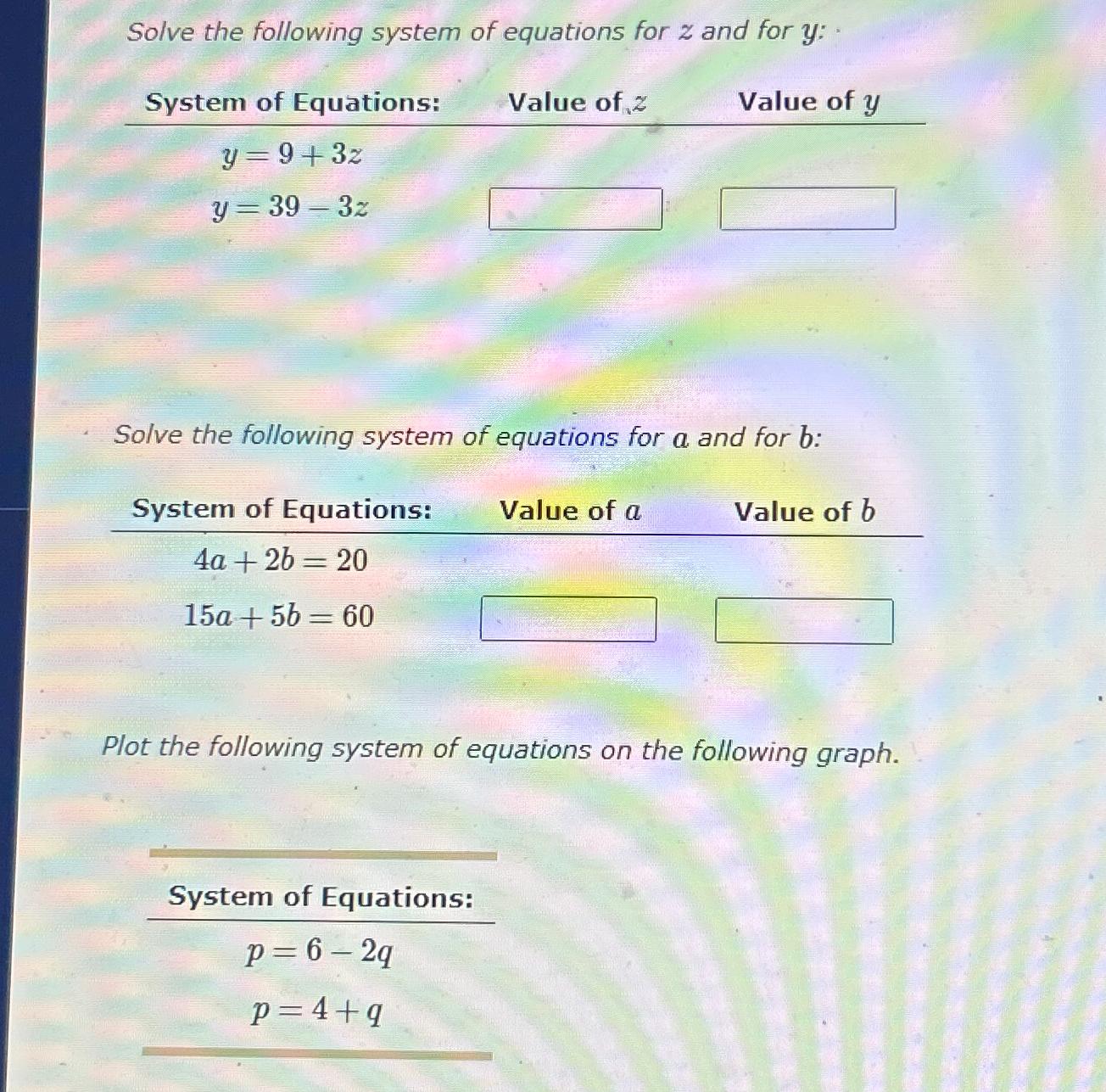 Solved Solve the following system of equations for z ﻿and | Chegg.com