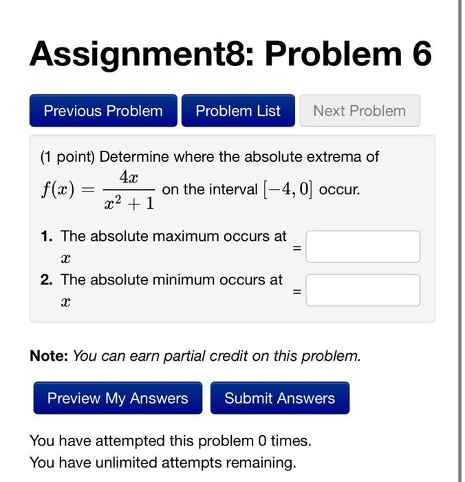 Solved Assignment8: Problem 6 (1 point) Determine where the | Chegg.com