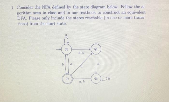 1. Consider the NFA defined by the state diagram | Chegg.com