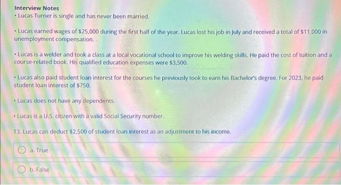 Solved - Lucas Turner is single and has never been married. | Chegg.com