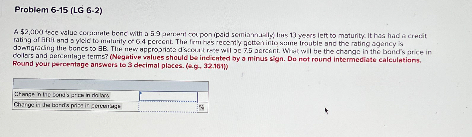 Solved Problem 6-15 (LG 6-2)A $2,000 ﻿face value corporate | Chegg.com