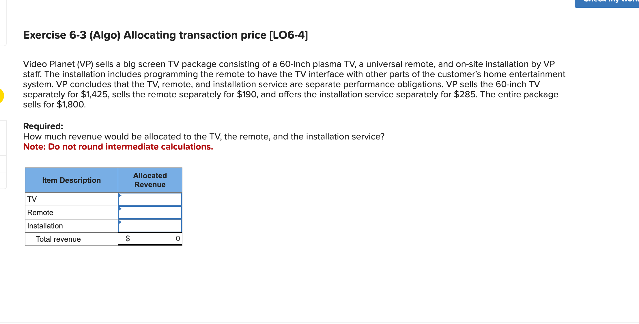 Solved Exercise 6-3 (Algo) ﻿Allocating transaction price | Chegg.com