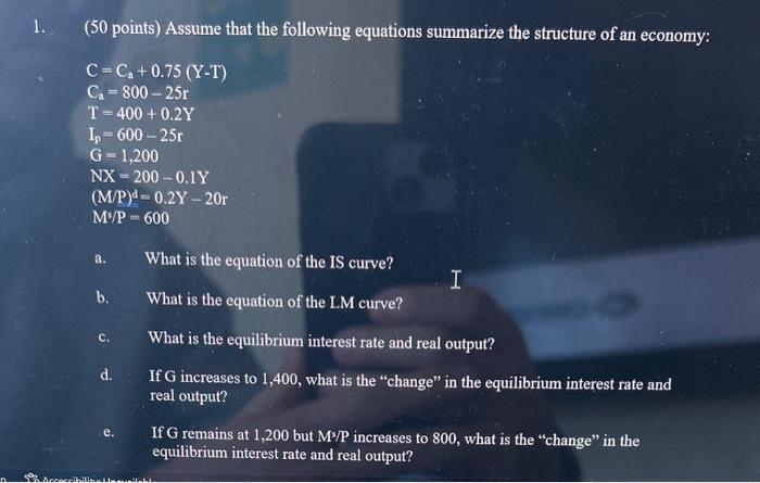Solved 1. (50 points) Assume that the following equations | Chegg.com