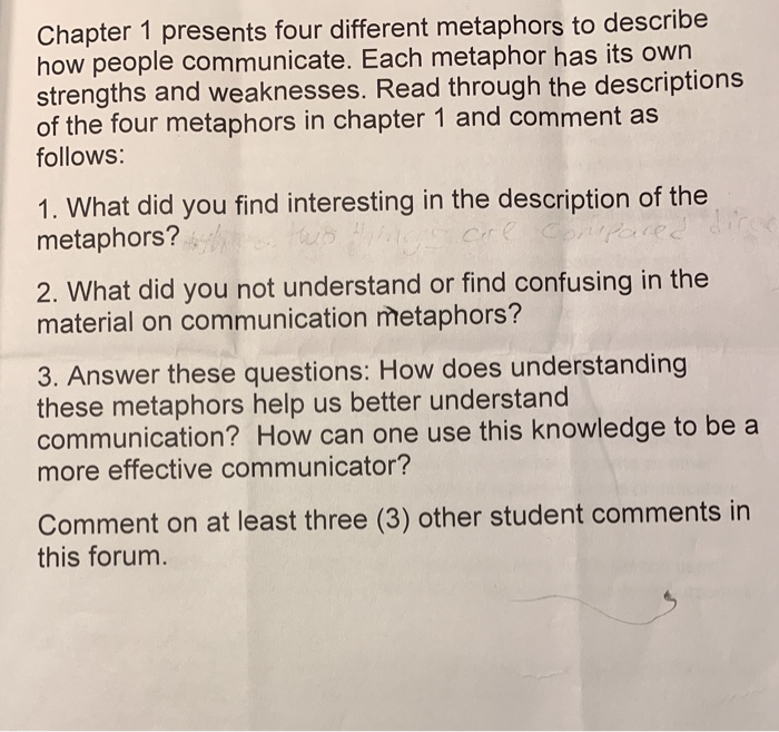 Chapter 1 presents four different metaphors to | Chegg.com