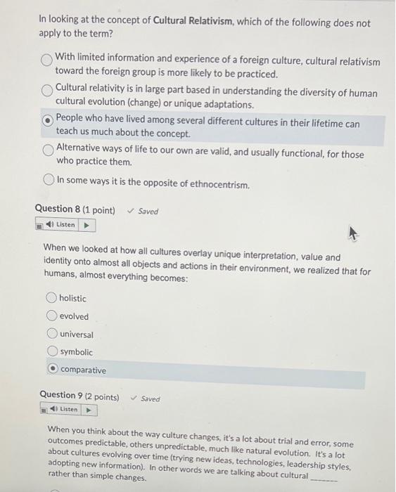 In looking at the concept of Cultural Relativism, | Chegg.com