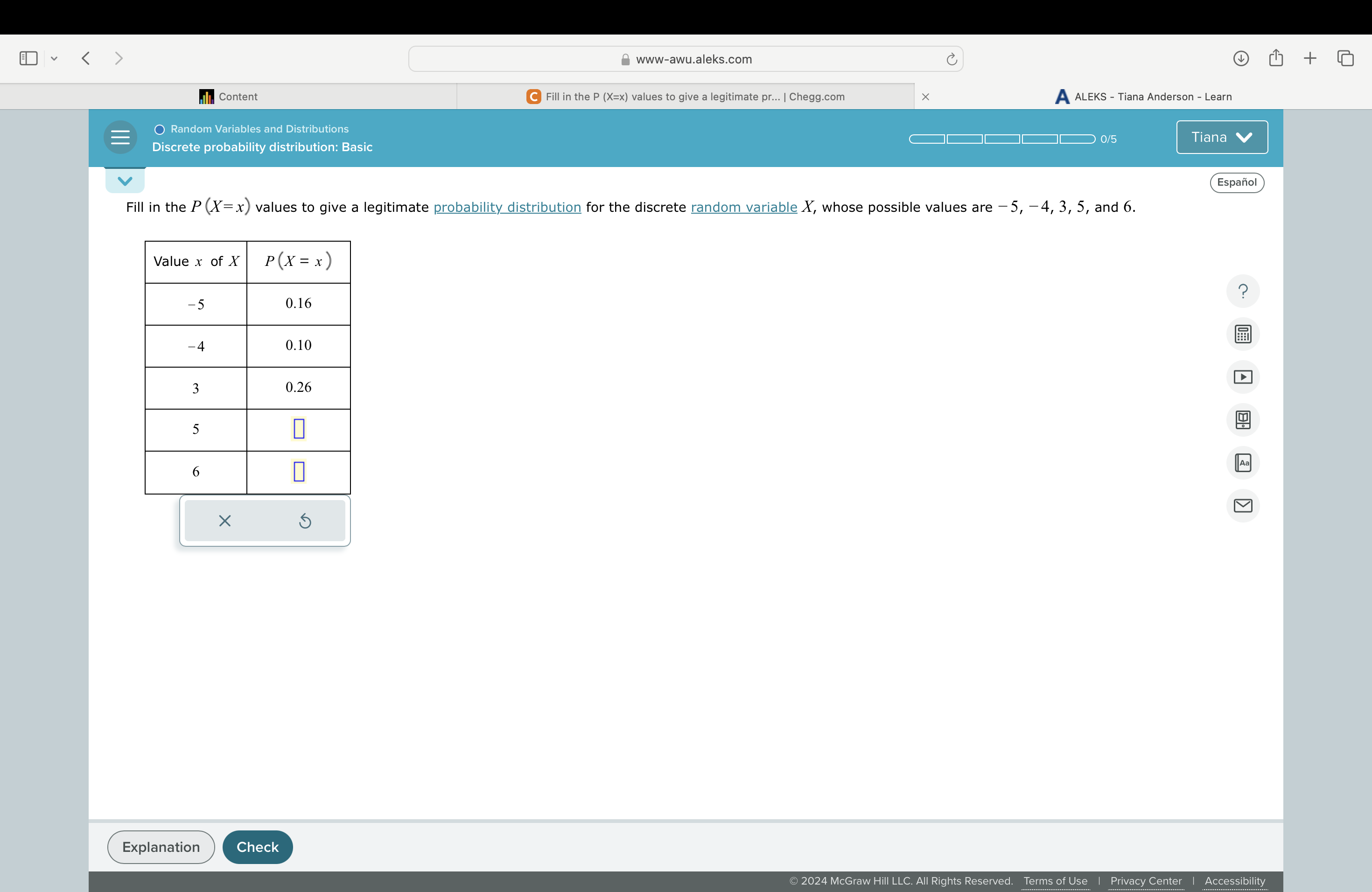 Solved Fill in the P(x=x) ﻿values to give a legitimate | Chegg.com