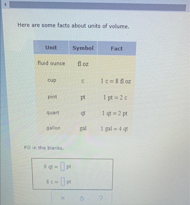 Solved Here are some facts about units of volume. Unit | Chegg.com
