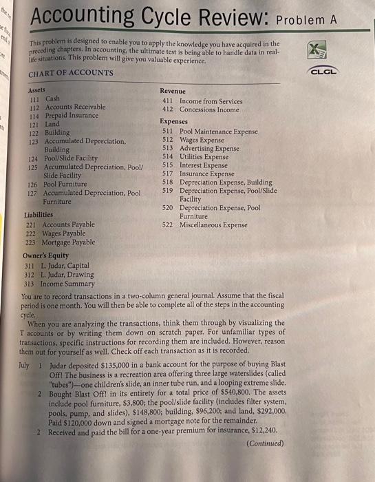 Solved Accounting Cycle Review: Problem A This problem is | Chegg.com