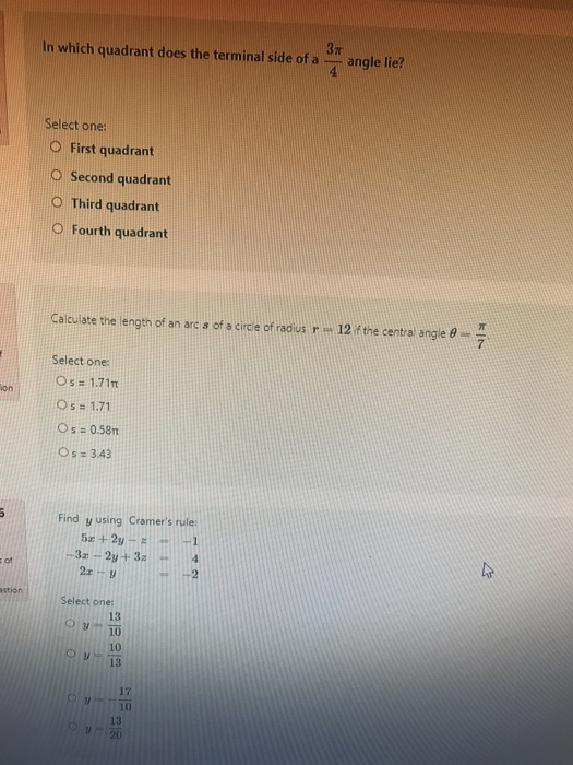 Solved In which quadrant does the terminal side of a 37 | Chegg.com