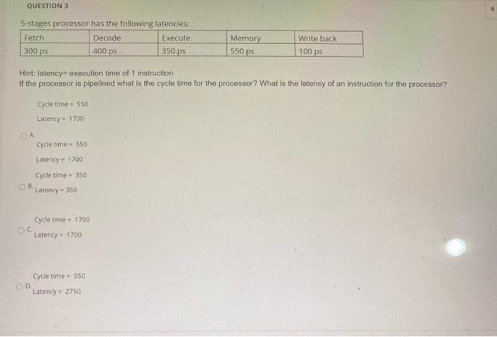 Solved 5 stages processor has the following latencies: Fetch | Chegg.com