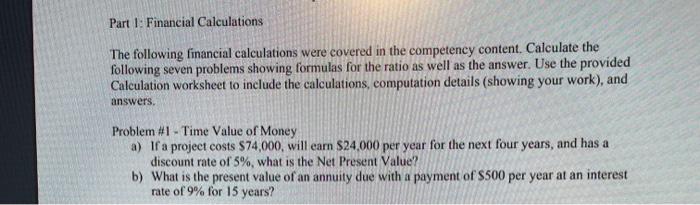 Solved Part 1: Financial Calculations The following | Chegg.com