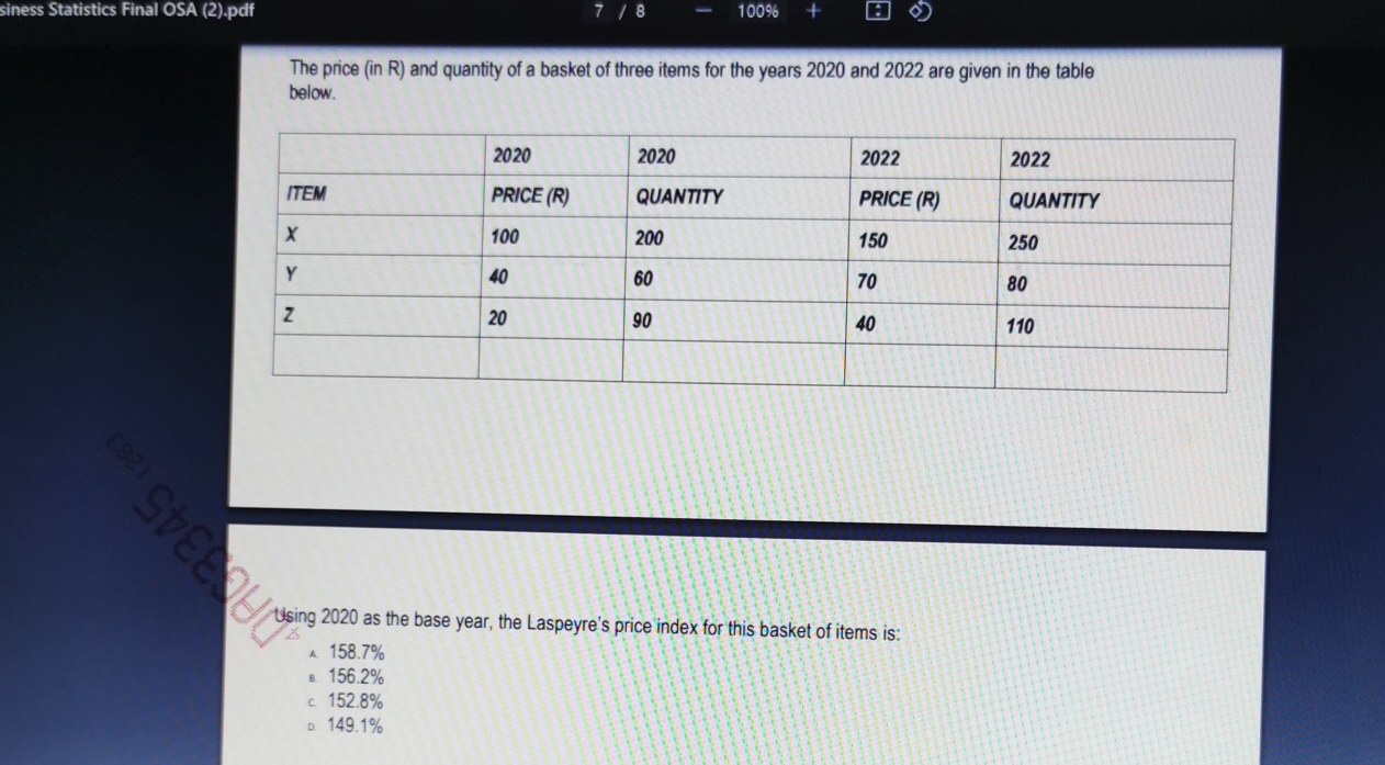 Solved siness Statistics Final OSA (2).pdf78100%The price | Chegg.com