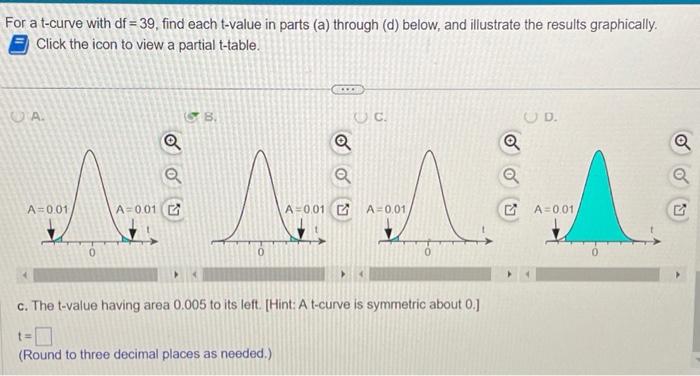 Solved For a t-curve with df=39, find each t-value in parts | Chegg.com