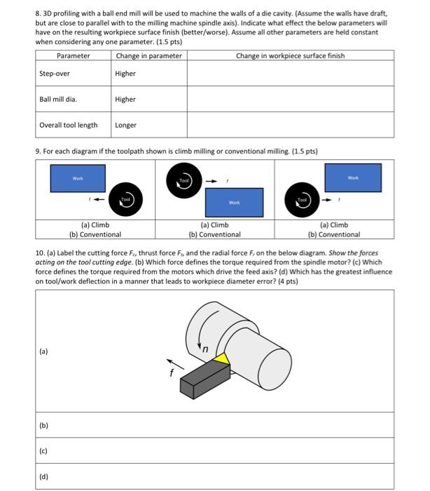 Solved 8. 3D profiling with a ball end mill will be used to | Chegg.com
