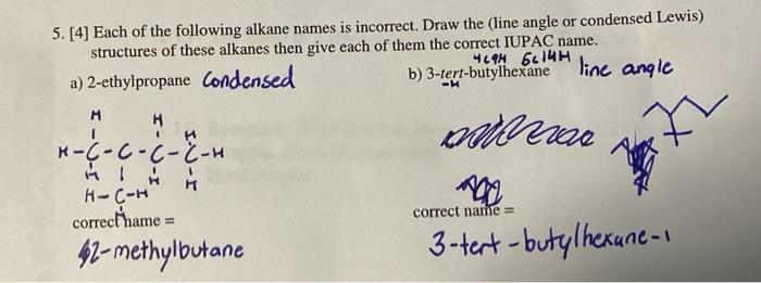 Solved 5. [4] Each of the following alkane names is | Chegg.com