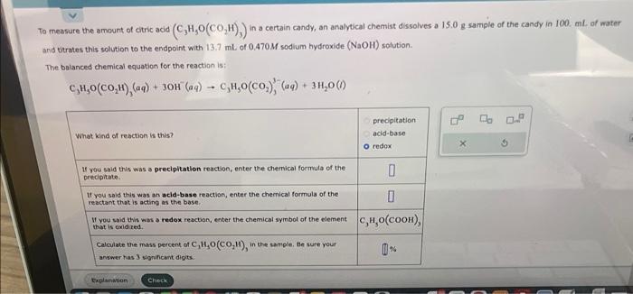 Solved To measure the amount of citric acid (C3H3O(CO2H)3) | Chegg.com