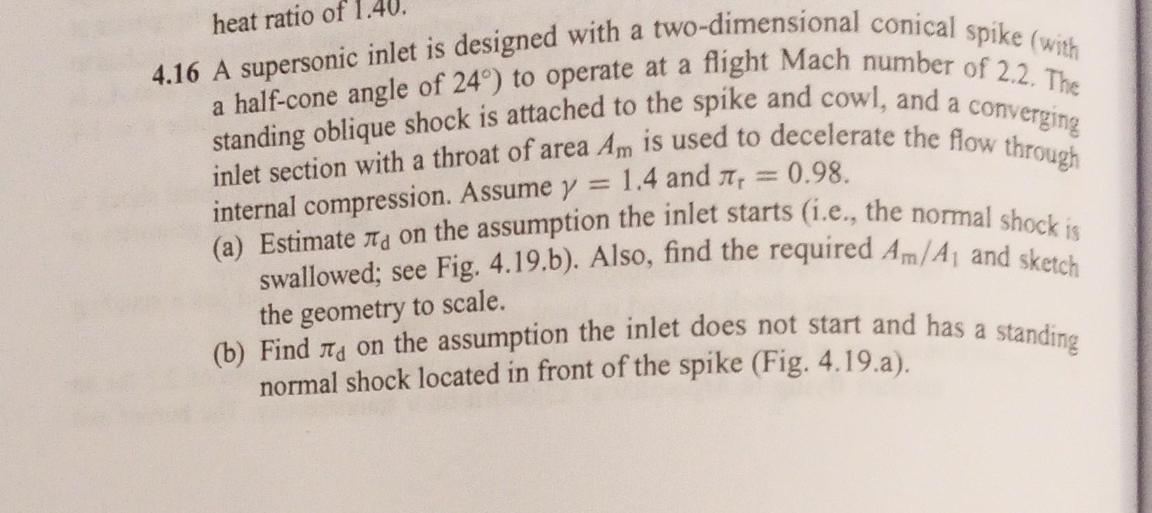 4.16 A supersonic inlet is designed with a | Chegg.com