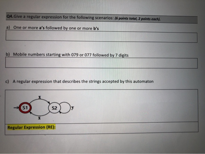Solved Q4. Give a regular expression for the following | Chegg.com