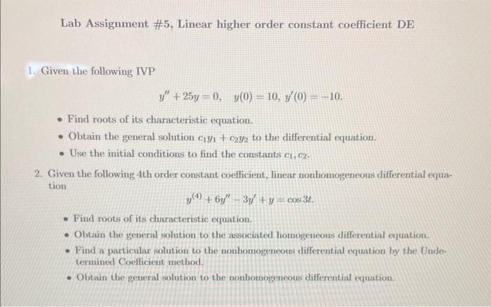 Lab Assignment \#5, Linear higher order constant | Chegg.com