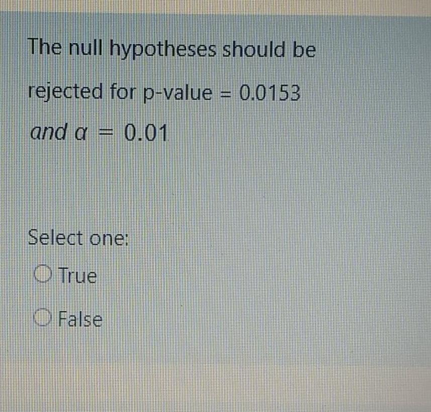 Solved The null hypotheses should be rejected for p-value = | Chegg.com