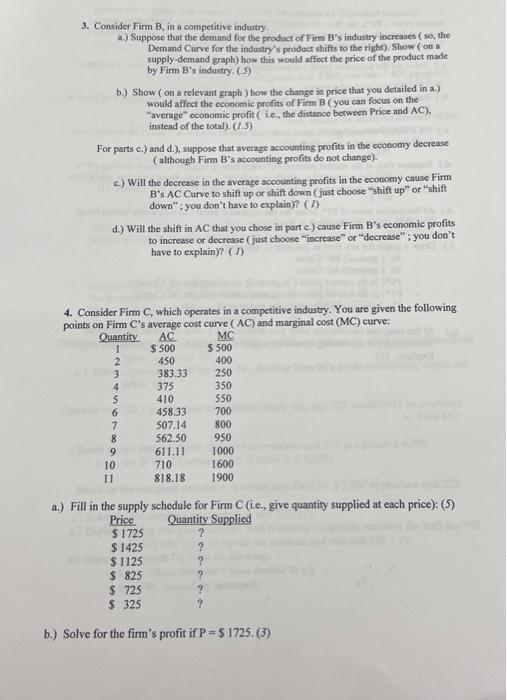 Solved 3. Consider Firm B, in a competitive industry. For | Chegg.com