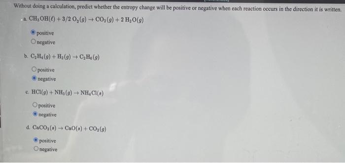 Solved Without doing a calculation, predict whether the | Chegg.com
