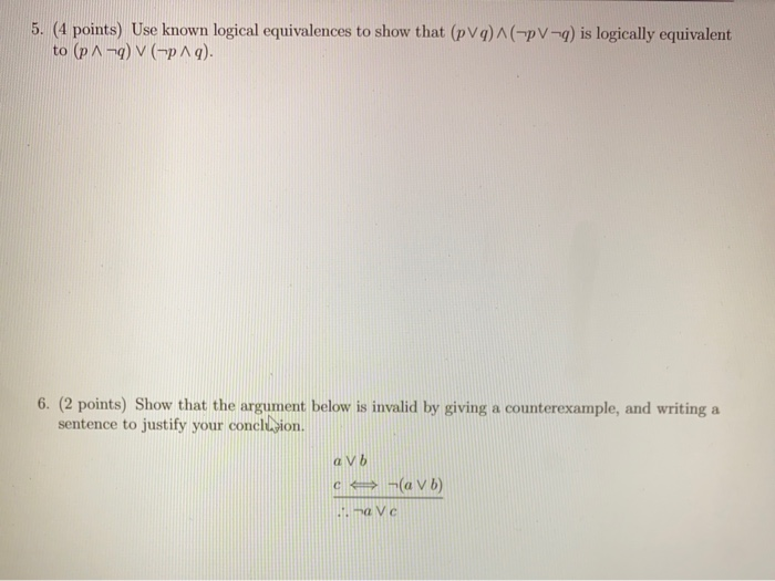 Solved 5. (4 points) Use known logical equivalences to show | Chegg.com