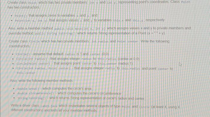 Solved Creale class point. which has two private members int | Chegg.com