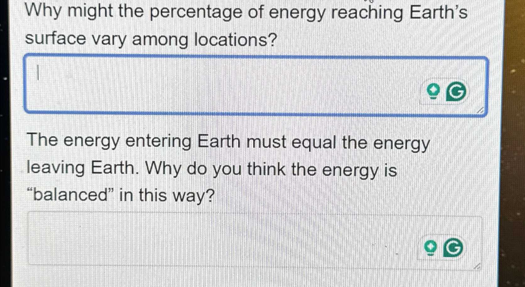 Solved Why might the percentage of energy reaching Earth's | Chegg.com