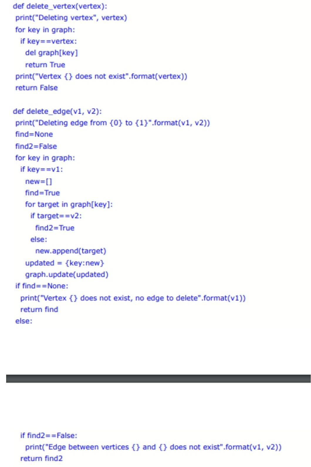 Solved def delete_vertex(vertex): print("Deleting vertex", | Chegg.com
