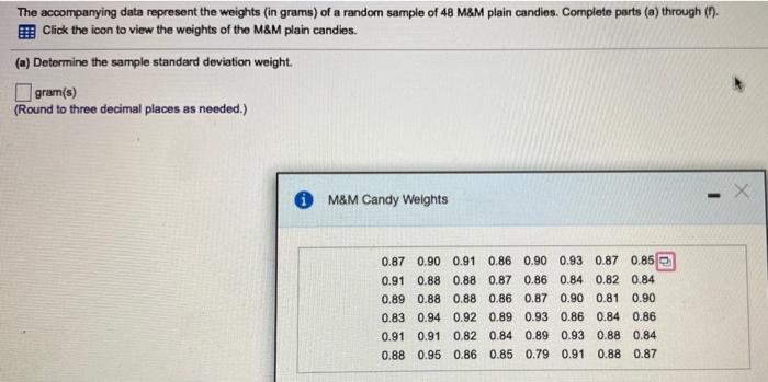 Solved The accompanying data represent the weights (in | Chegg.com